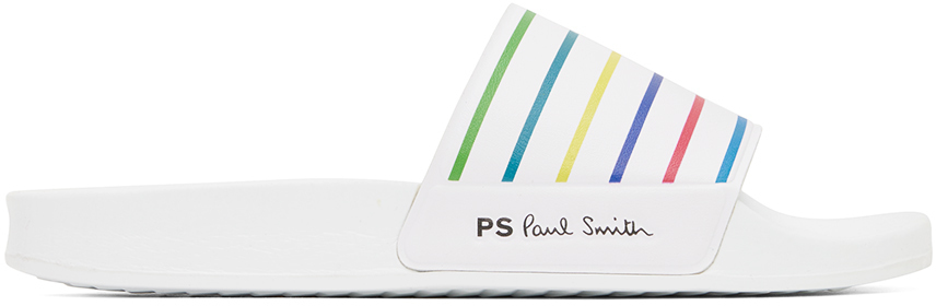 PS by Paul Smith White Nyro Sports Stripe Slides PS by Paul Smith