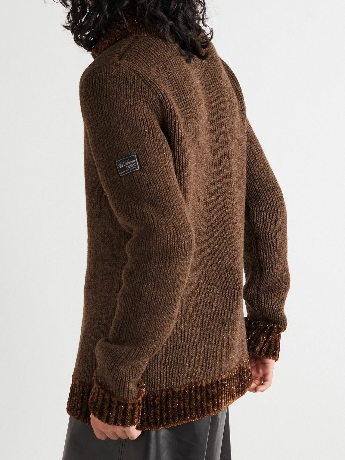 Raf Simons - Metallic Ribbed-Knit Half-Zip Sweater - Brown Raf Simons