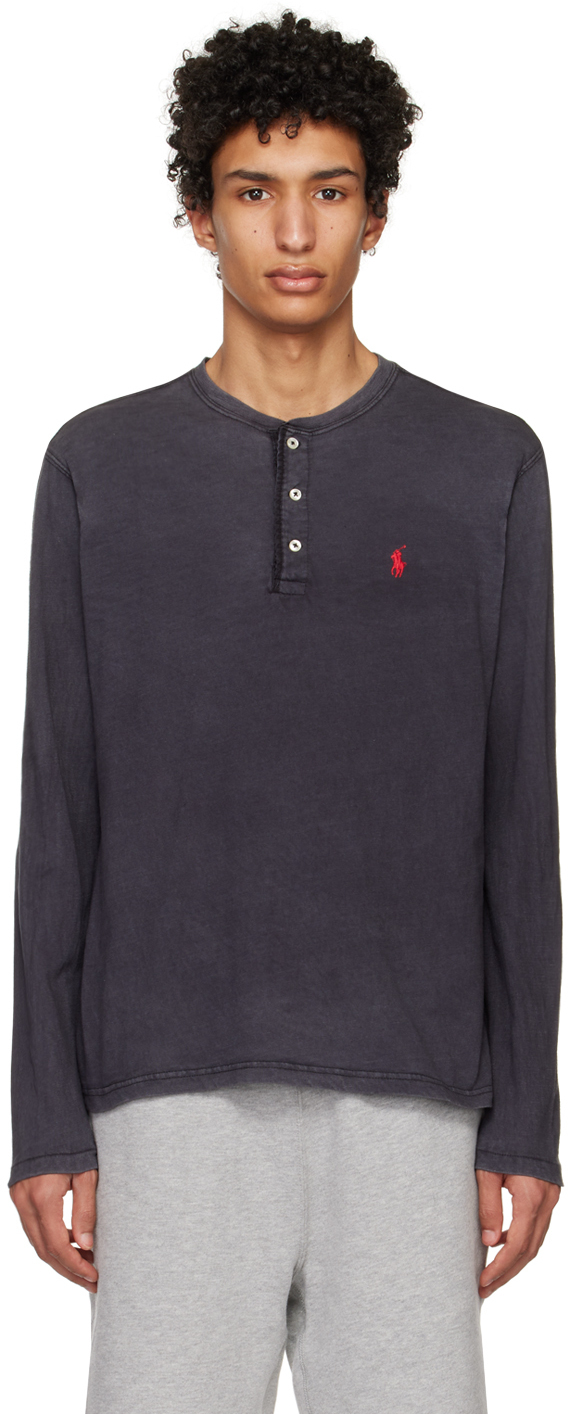Polo Ralph Lauren Black Slub Henley Polo Ralph Lauren