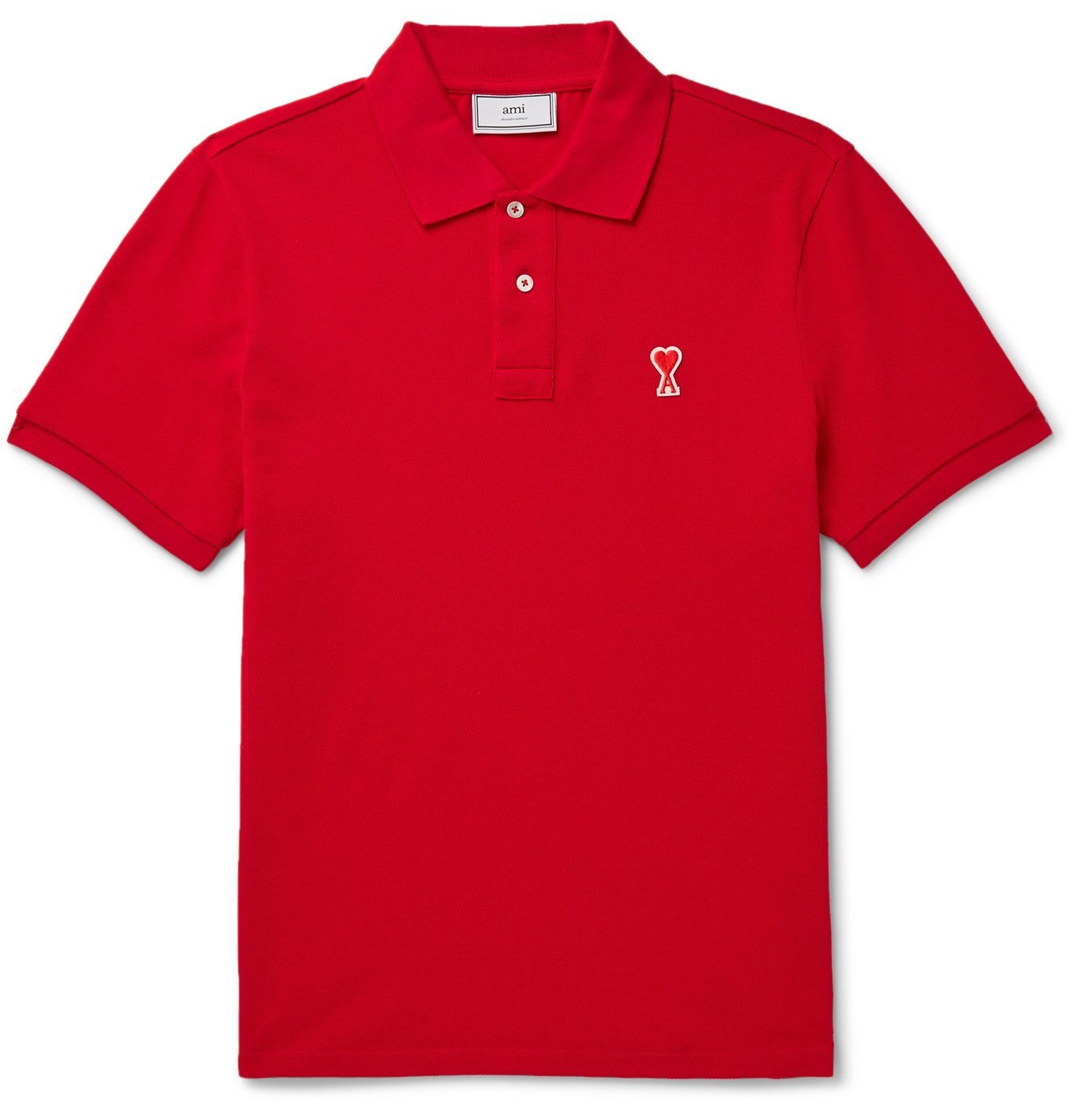 AMI - Logo-Appliquéd Cotton-Jersey Polo Shirt - Red AMI