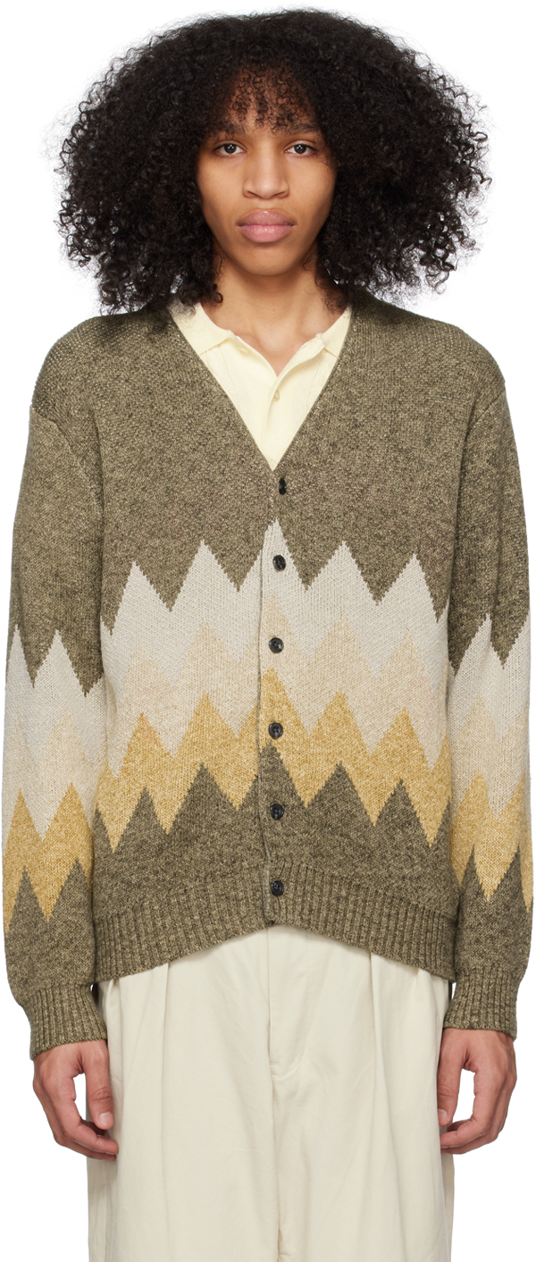 BEAMS PLUS Khaki Chevron Cardigan Beams Plus