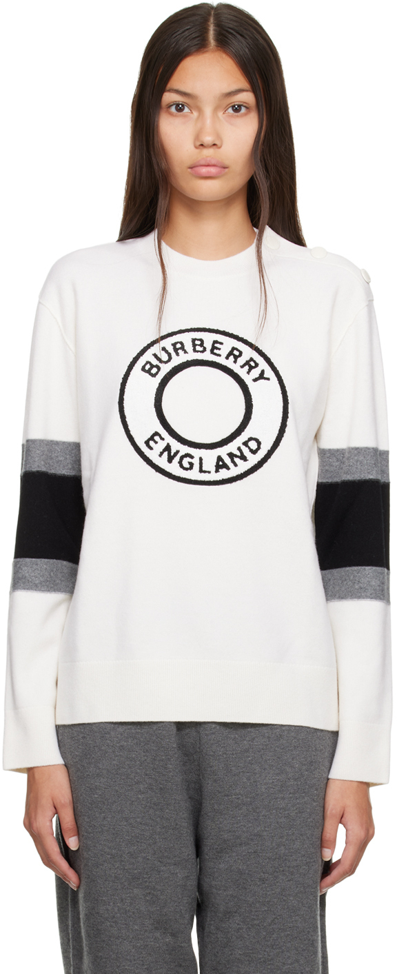 Burberry White Press-Stud Sweater Burberry