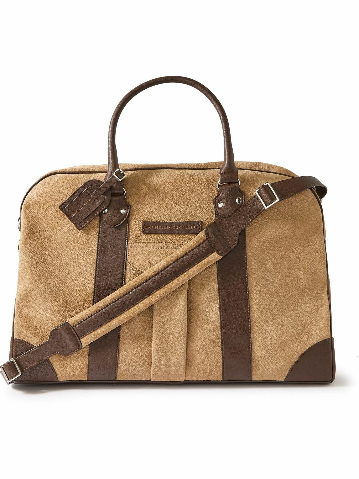 Brunello Cucinelli - Logo-Appliquéd Leather-Trimmed Suede Duffle Bag ...