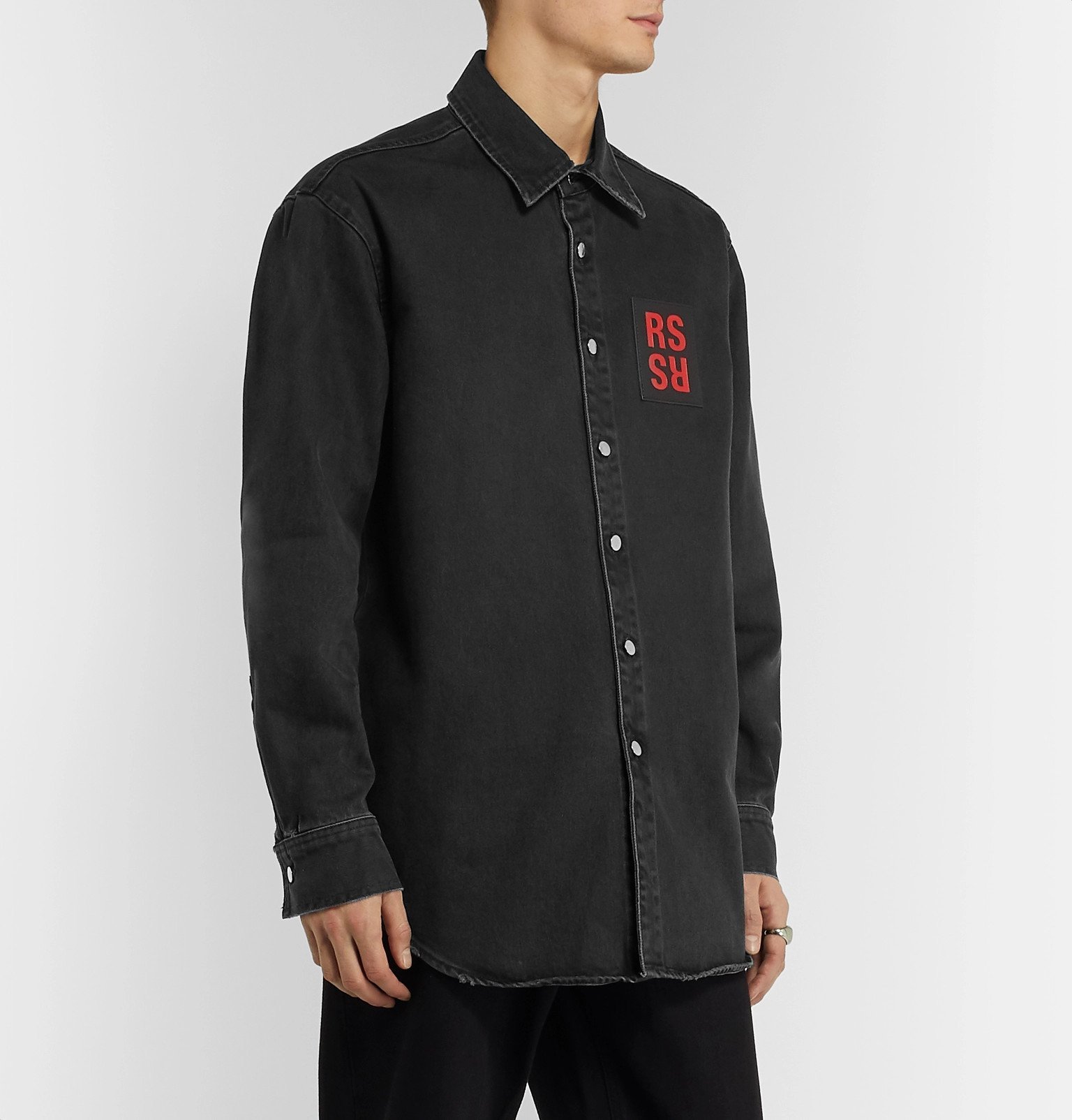 Raf Simons - Logo-Appliquéd Denim Shirt - Black Raf Simons