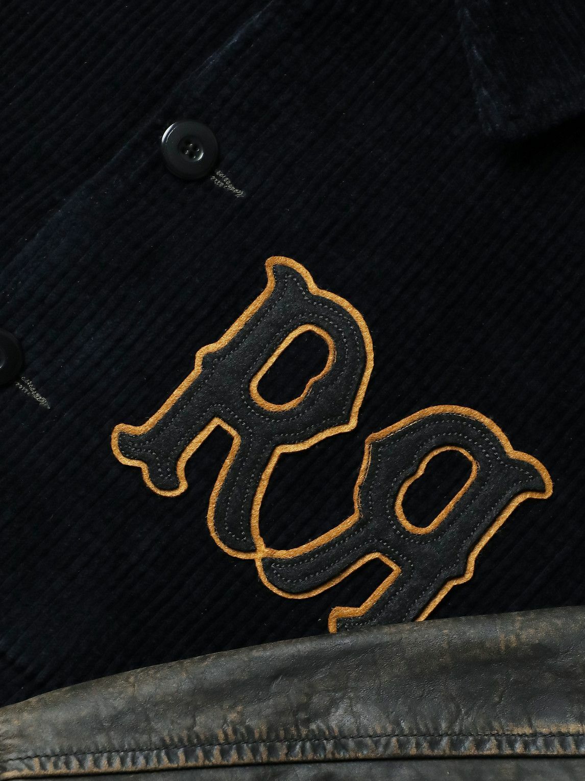 RRL - Logo-Appliquéd Cotton-Corduroy and Leather Bomber Jacket - Black RRL
