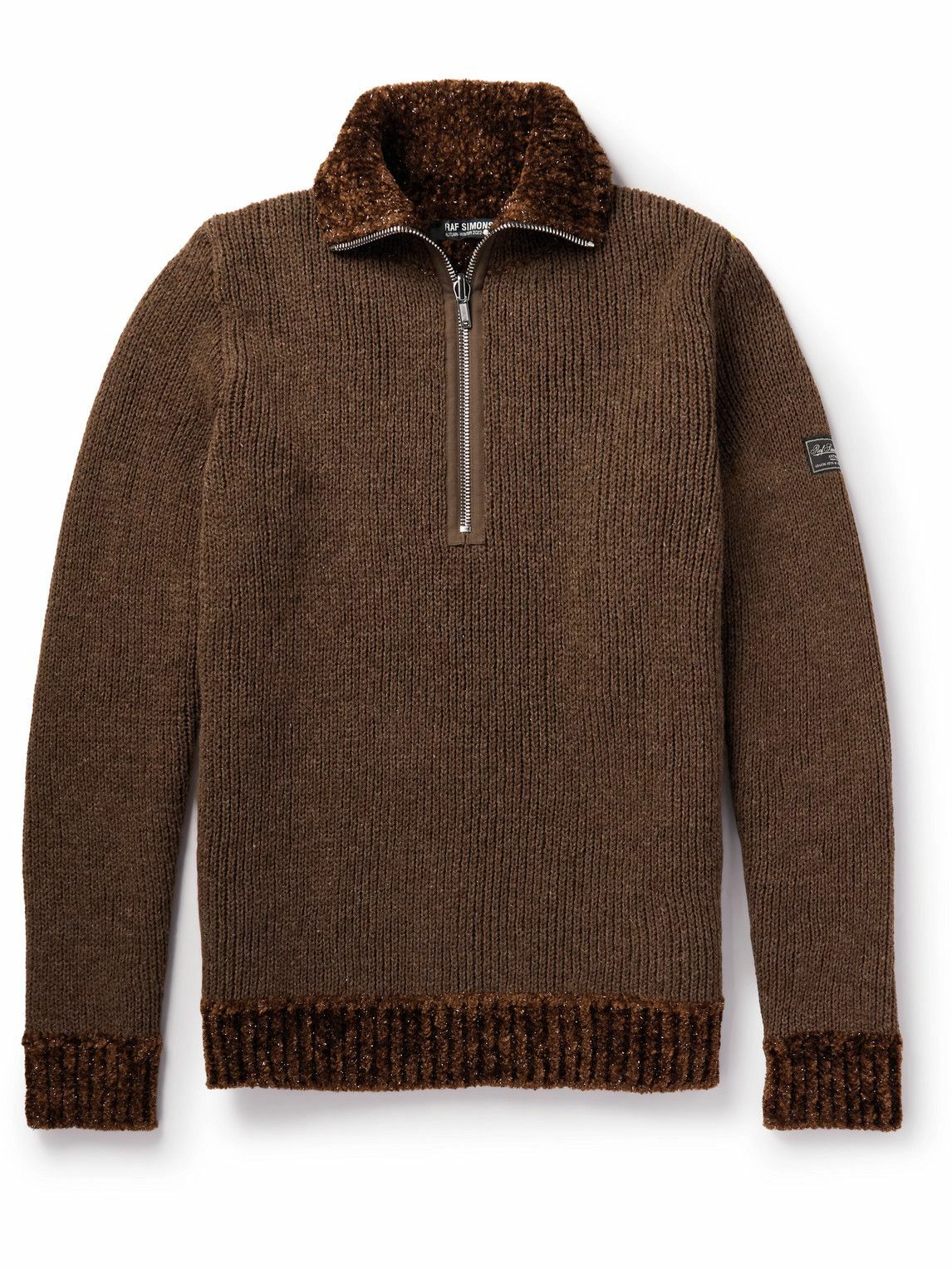 Raf Simons - Metallic Ribbed-Knit Half-Zip Sweater - Brown Raf Simons