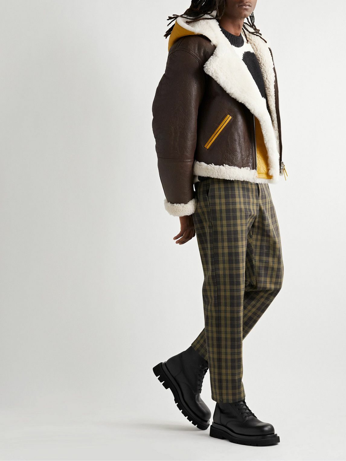 KENZO - Shearling-Trimmed Leather Flight Jacket - Brown Kenzo