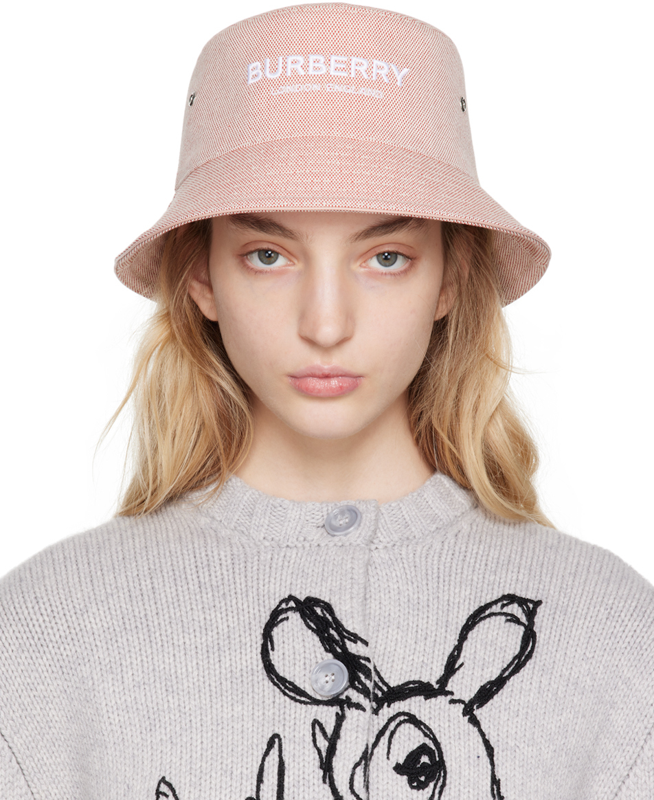 Burberry Red & Off-White Embroidered Bucket Hat Burberry