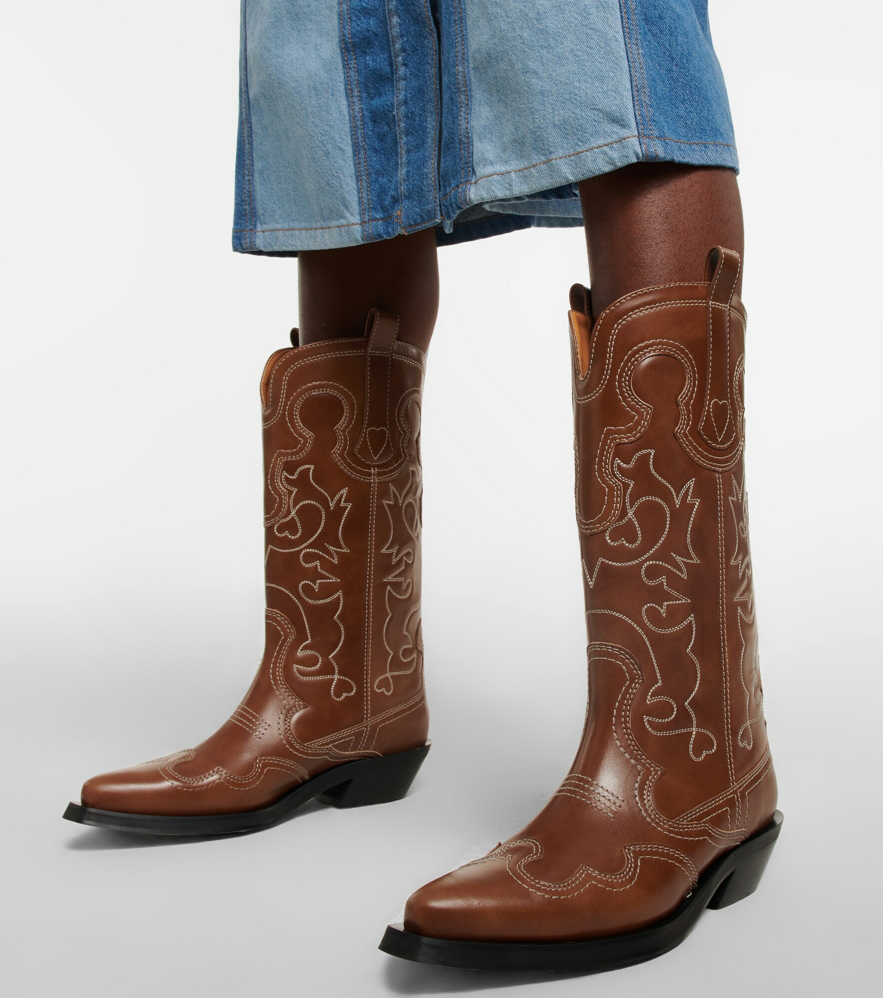 Ganni - Embroidered leather cowboy boots GANNI