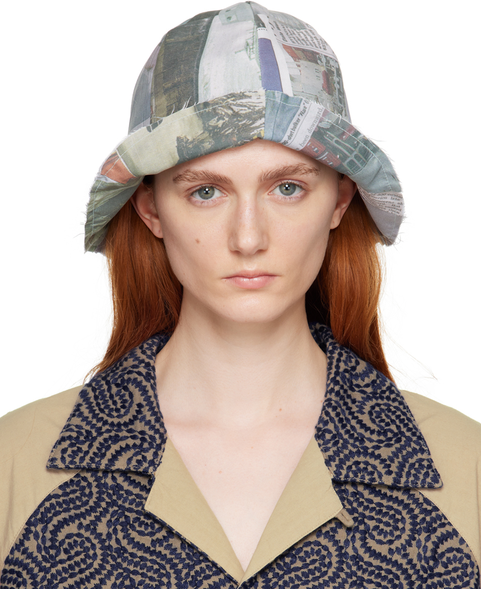 Serapis Multicolor Newspaper Cuts Bucket Hat Serapis