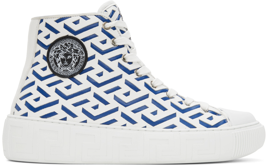 Versace White & Blue Greca Sneakers Versace