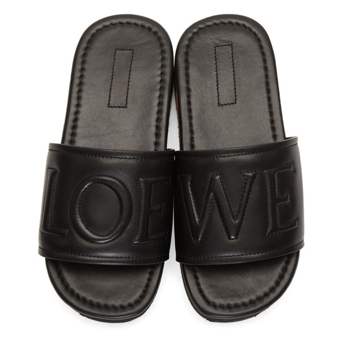 Loewe Black Leather Slides Loewe