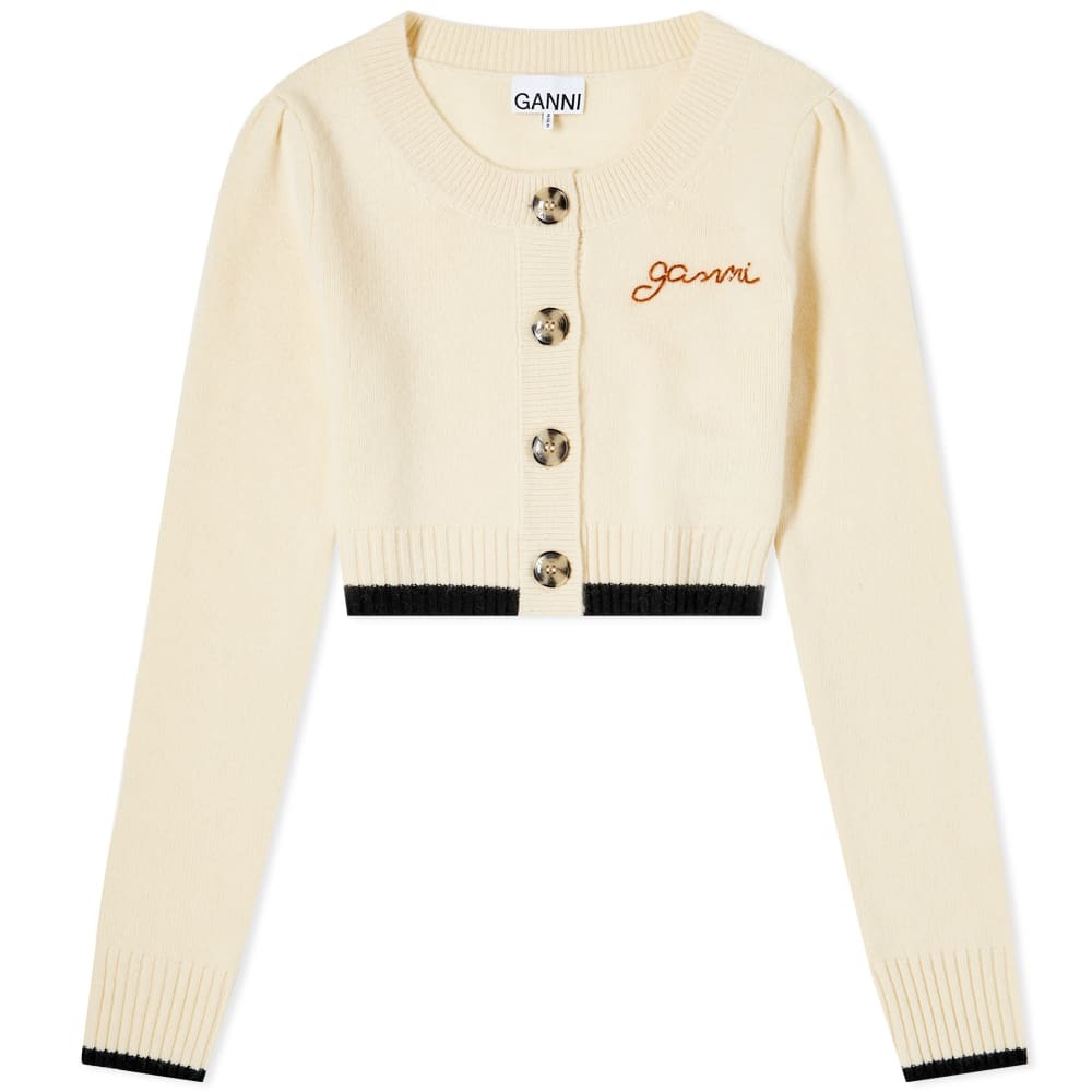 GANNI Women's Logo Cropped Cardigan in Alabaster Gleam GANNI