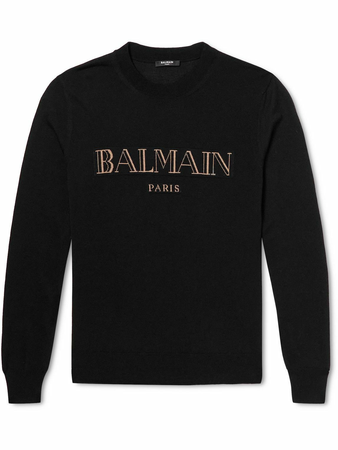 Balmain - Logo-Intarsia Ribbed Merino Wool Sweater - Black Balmain