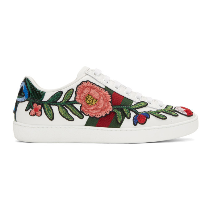 Gucci White Floral Ace Sneakers Gucci