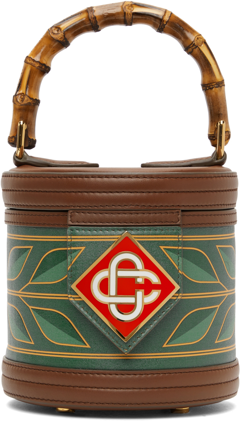 Casablanca Brown & Green Diamond Monogram Laurel Round Bag Casablanca