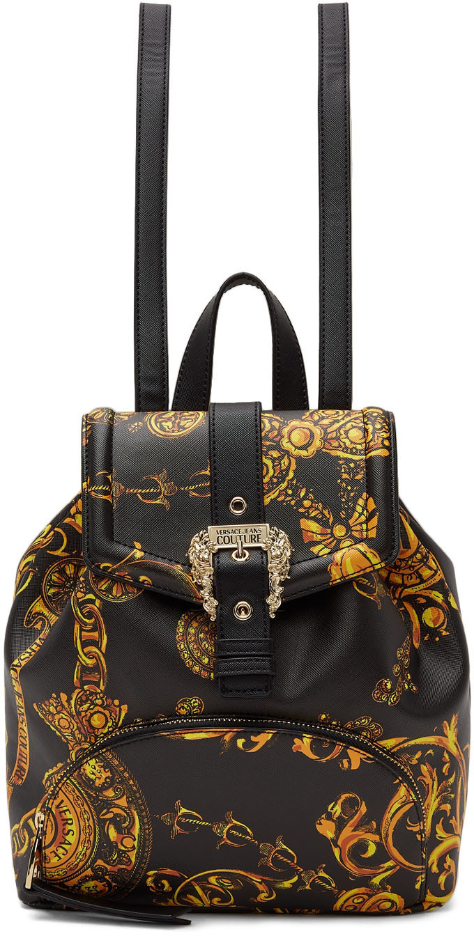 Versace Jeans Couture Black Baroque Buckle Backpack Versace