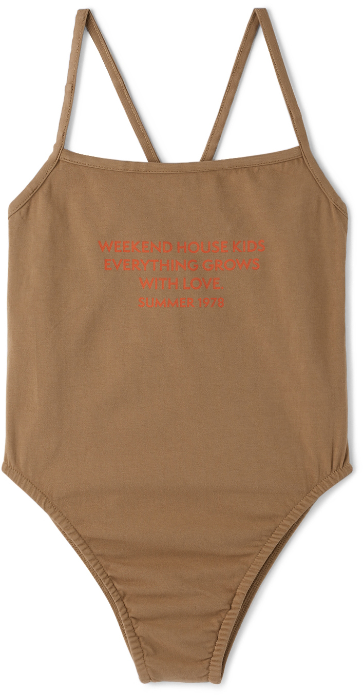 Weekend House Kids Kids Tan Logo One-Piece Swimsuit