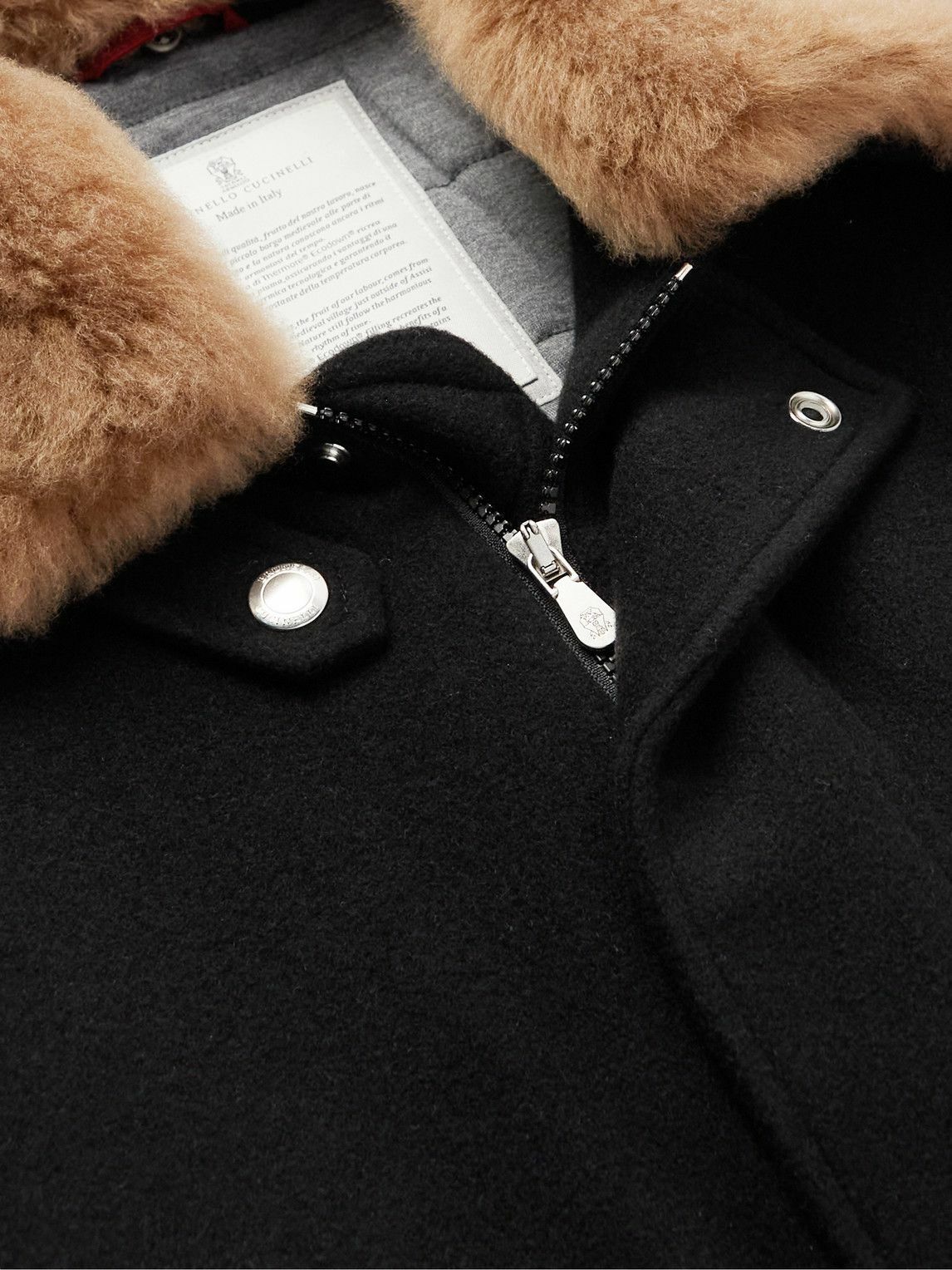 Brunello Cucinelli - Shearling-Trimmed Cashmere Bomber Jacket - Black ...