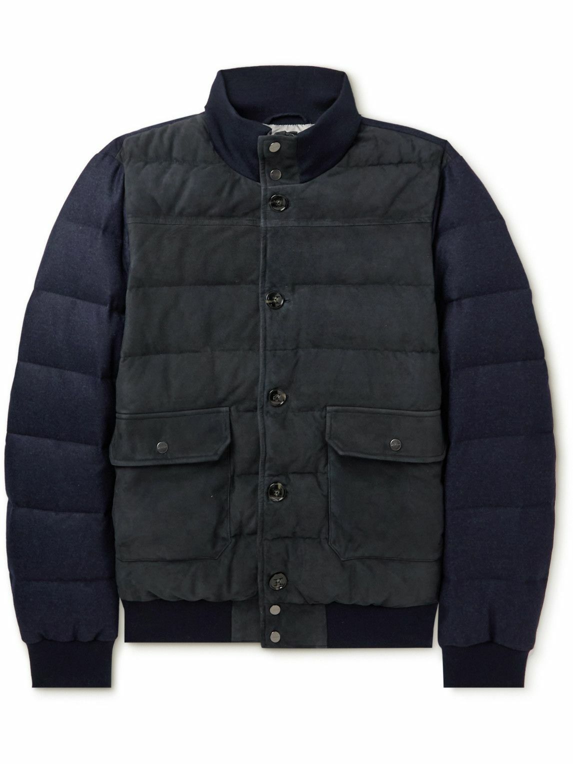 Kiton - Quilted Suede and Wool Down Jacket - Blue Kiton