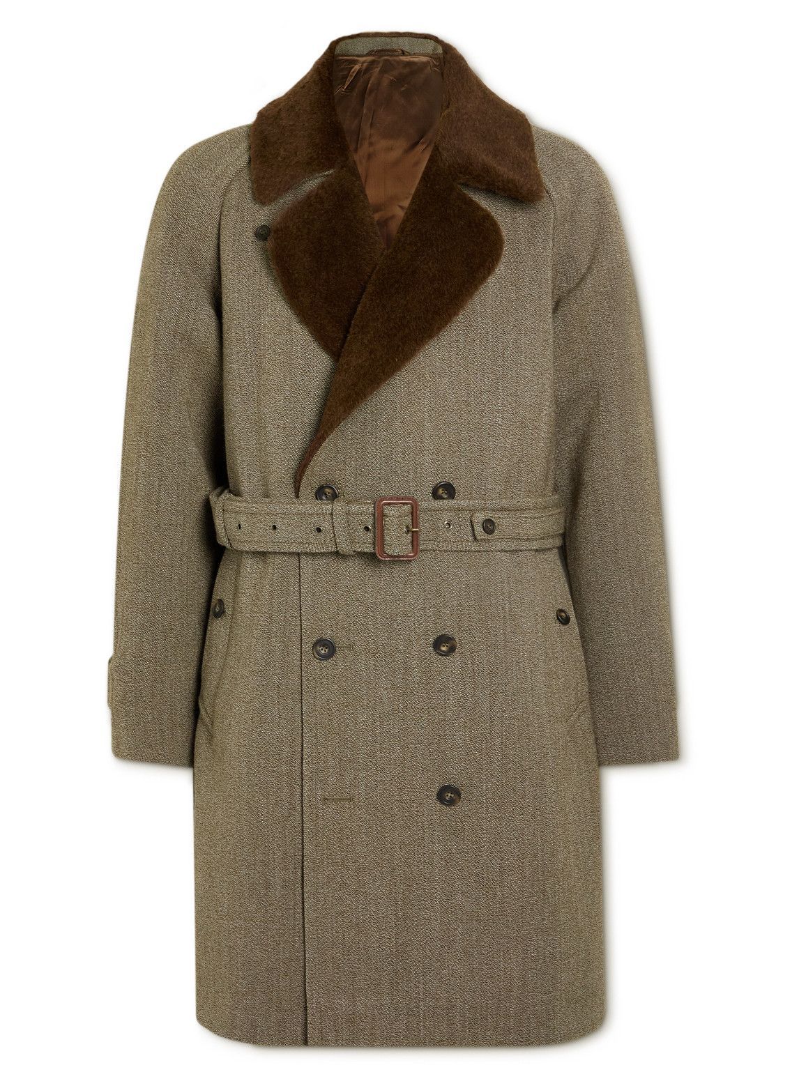 Kingsman Shackleton Double Breasted Belted Shearling Trimmed Wool