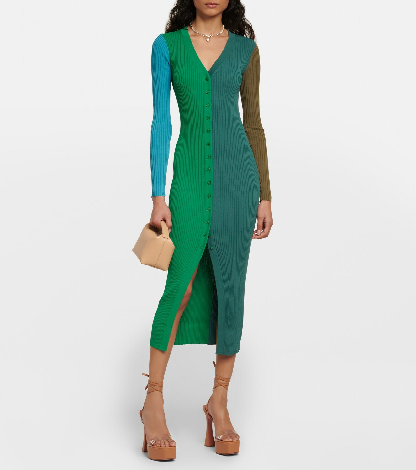 Staud - Shoko colorblocked ribbed-knit midi dress Staud
