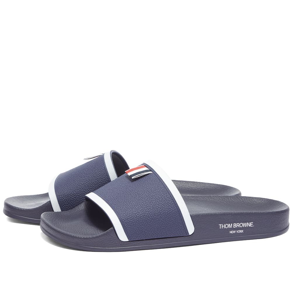 Thom Browne Men's Rubber Pool Slide in Navy Thom Browne