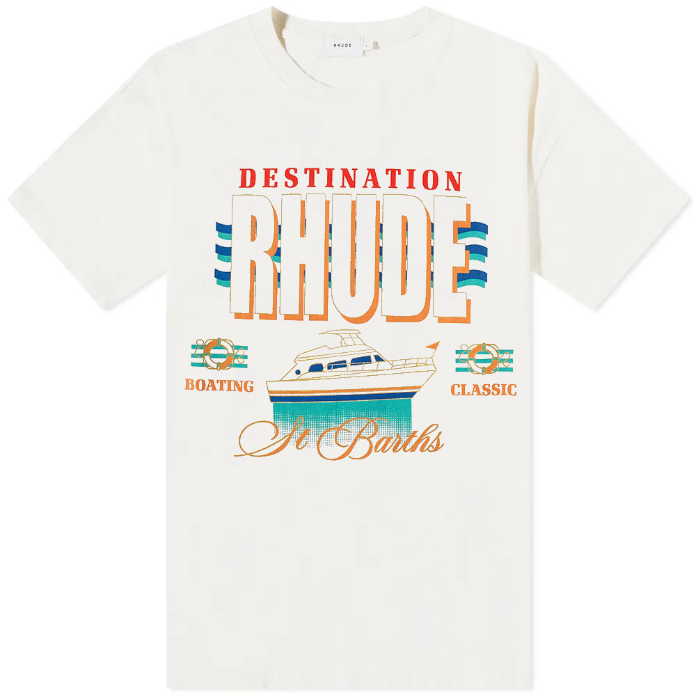Rhude Men's Destination Logo T-Shirt in Vtg White Rhude