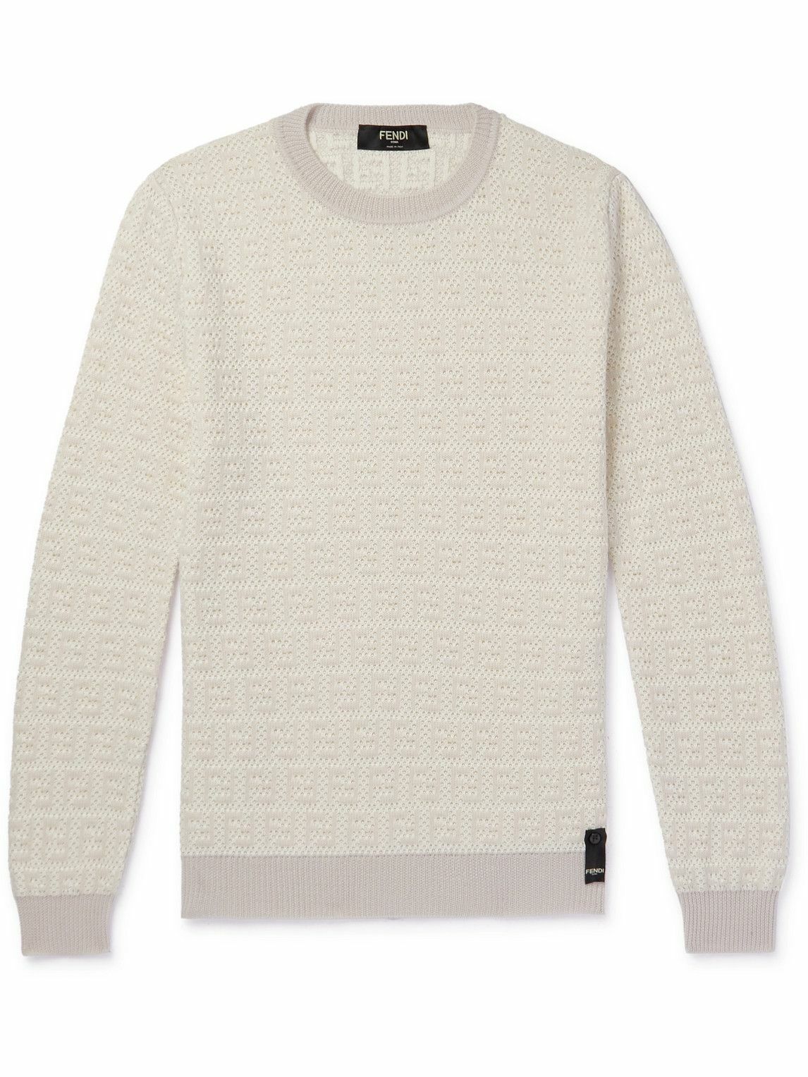 Fendi - Logo-Intarsia Wool, Cotton and Cashmere-Blend Sweater - White Fendi