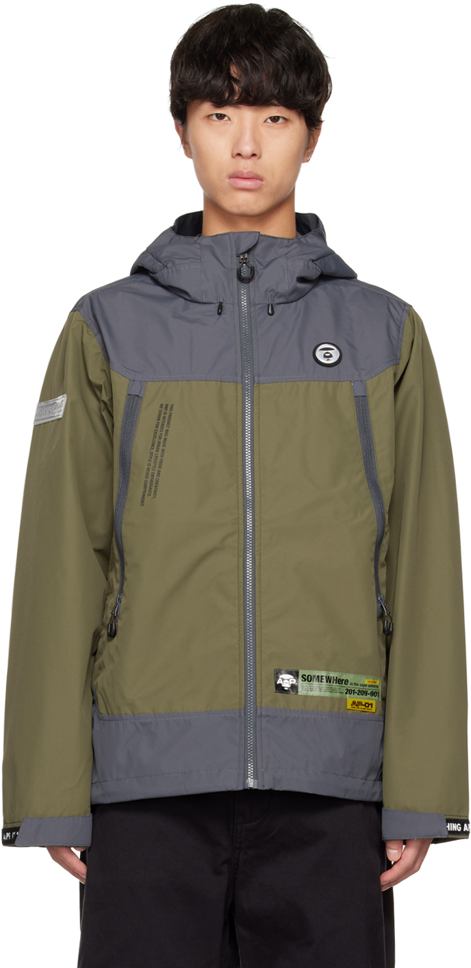 AAPE by A Bathing Ape Green & Gray Hooded Jacket AAPE by A Bathing Ape