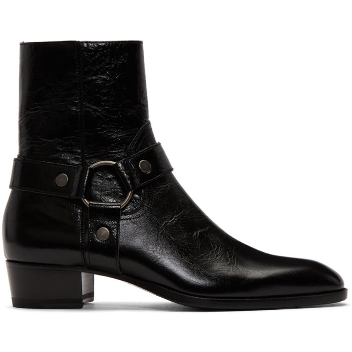 Saint Laurent Black Wyatt Harness Boots Saint Laurent