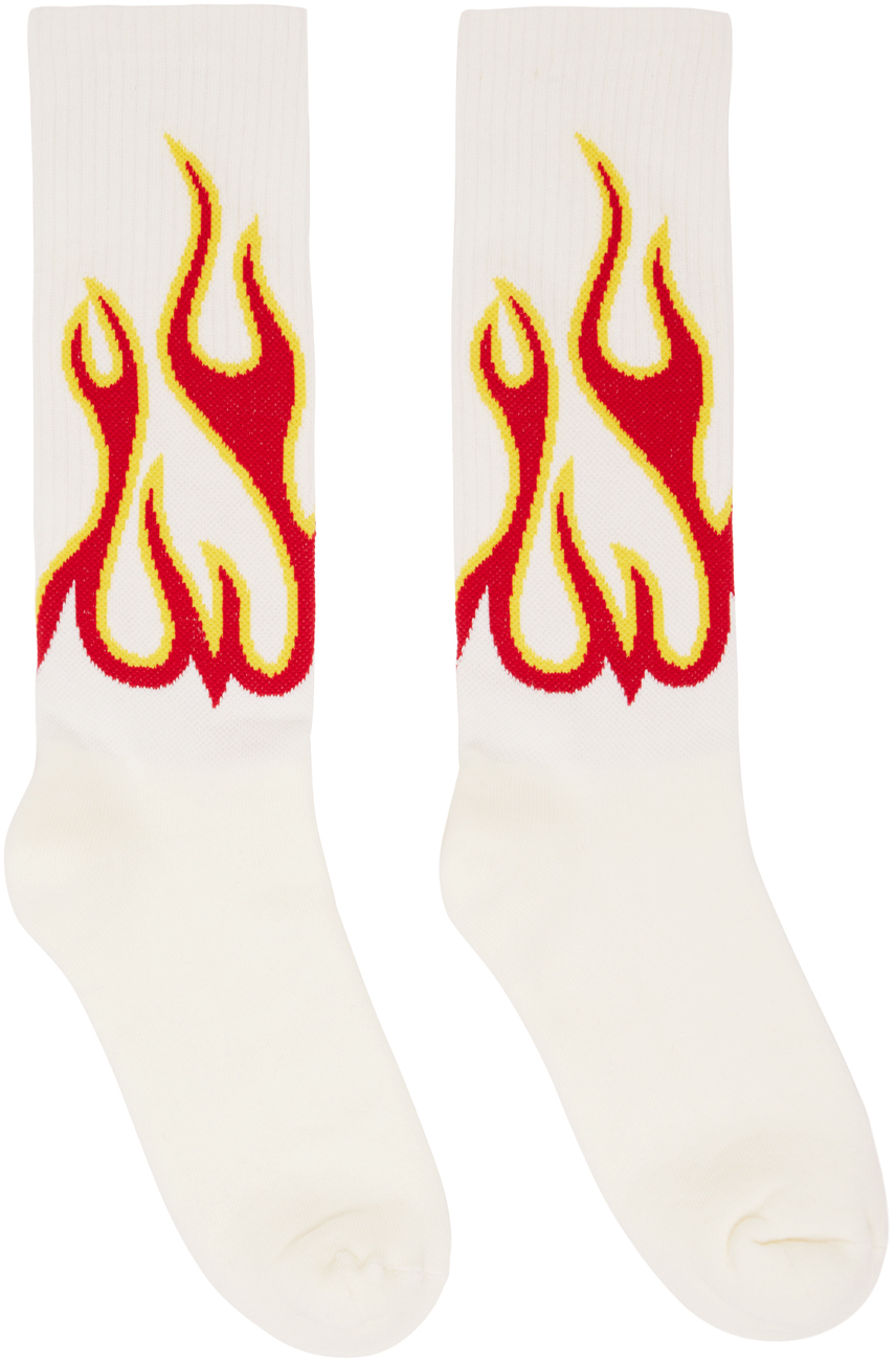 Palm Angels White Flames Socks Palm Angels