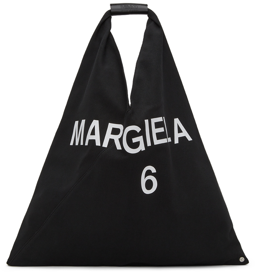 MM6 Maison Margiela Black Logo Printed Triangle Tote MM6 Maison Margiela