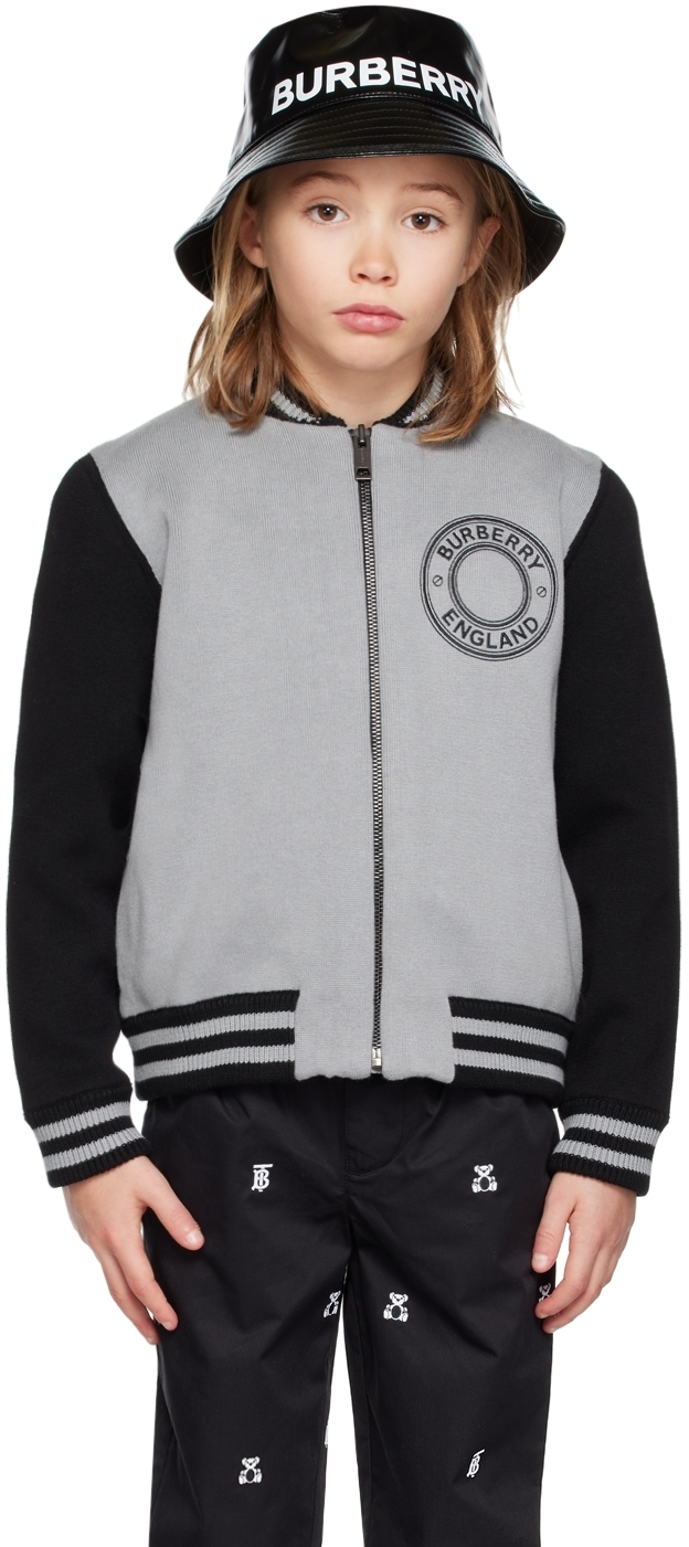 Burberry Kids Gray Embroidered Bomber Jacket Burberry