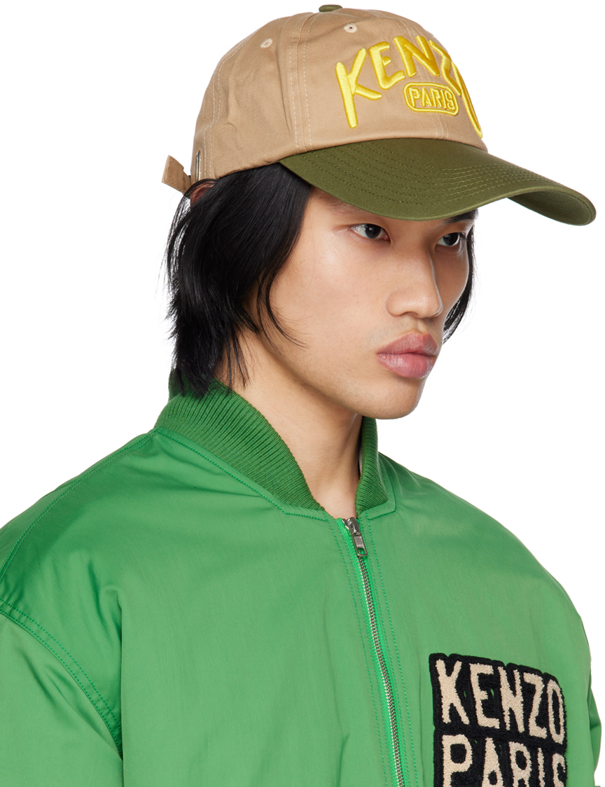 Kenzo Beige & Green Long Peak Cap Kenzo