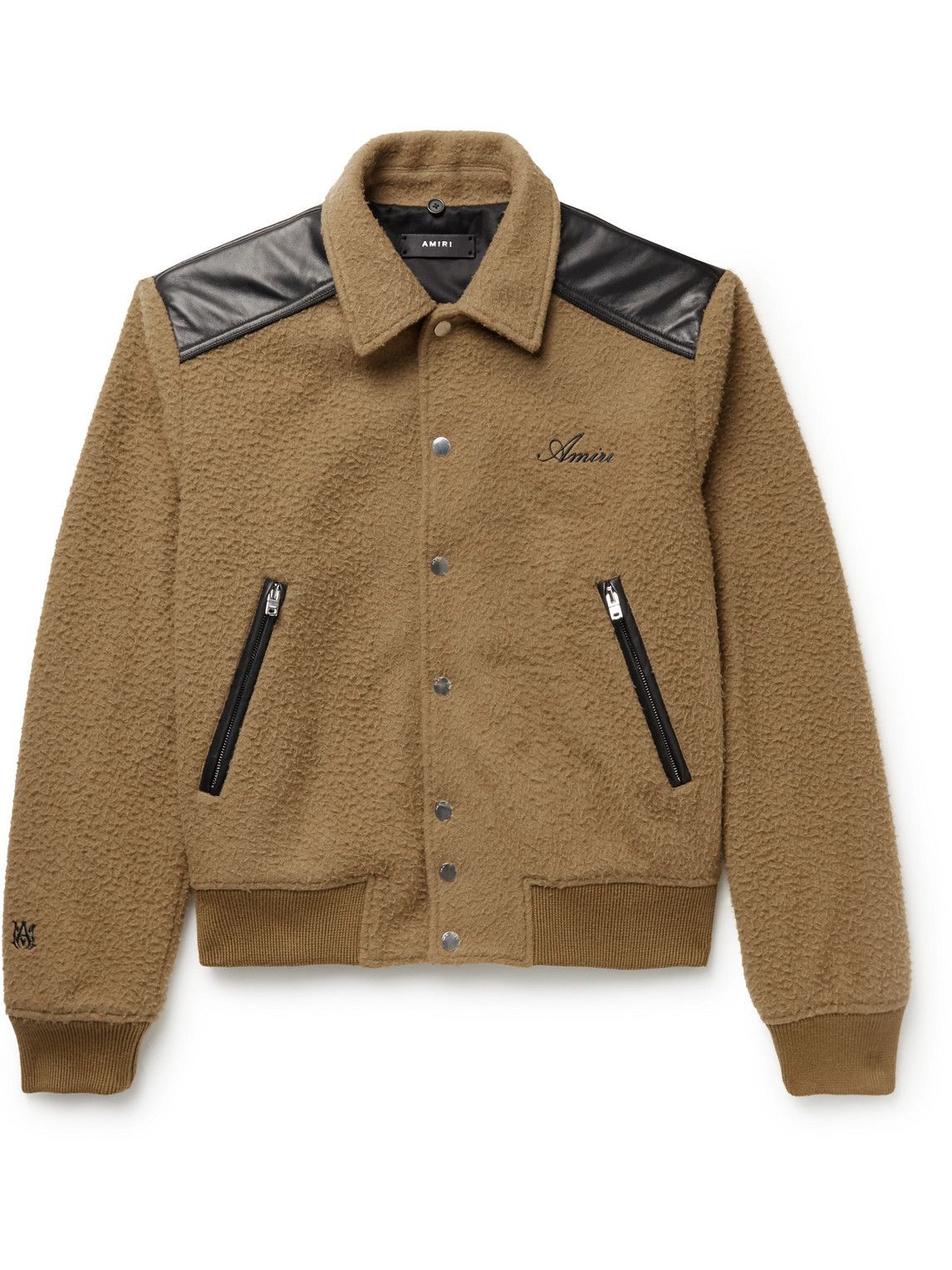 AMIRI - Leather-Trimmed Logo-Embroidered Boiled Wool-Blend Bomber ...