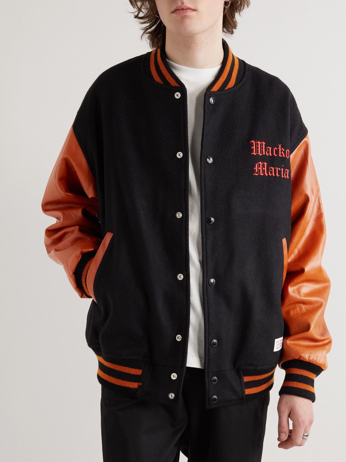 Wacko Maria - Logo-Embroidered Wool-Blend Felt and Leather Bomber ...