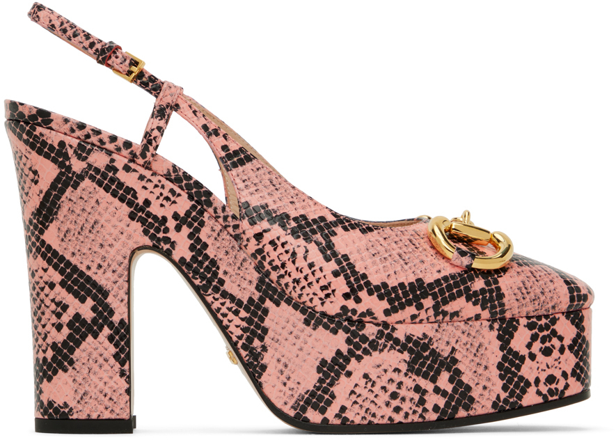 Gucci Pink & Black Python Print Heels Gucci