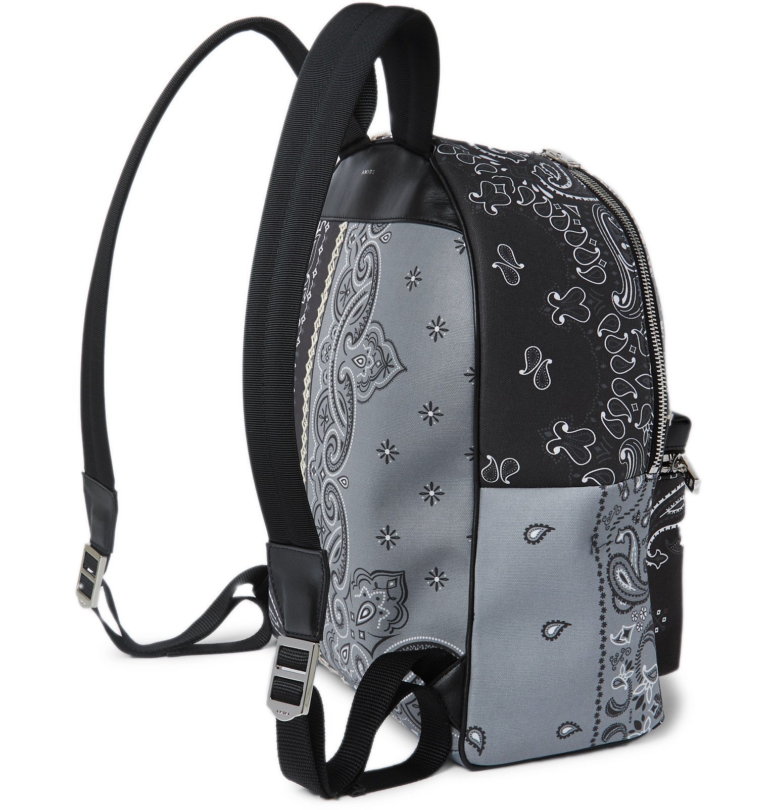 AMIRI - Bandana-Print Leather-Trimmed Canvas Backpack - Gray Amiri