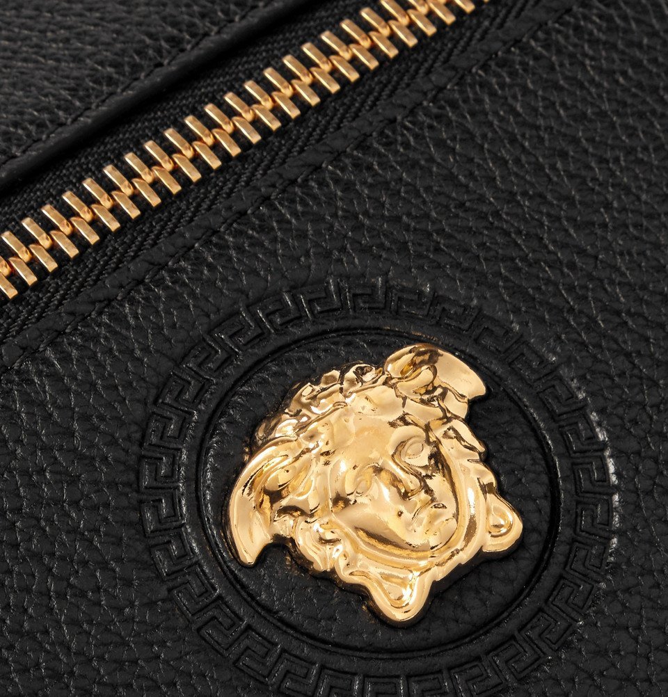 Versace - Logo-Detailed Full-Grain Leather Pouch - Men - Black Versace