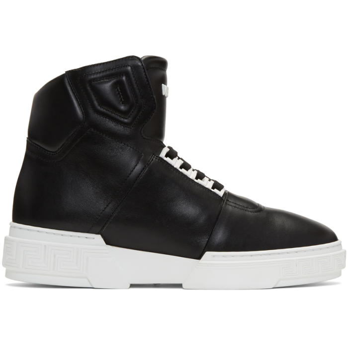Versace Black Leather High-Top Sneakers Versace