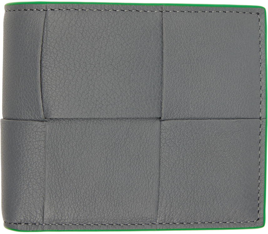 Bottega Veneta Gray & Green Bi-Fold Wallet Bottega Veneta