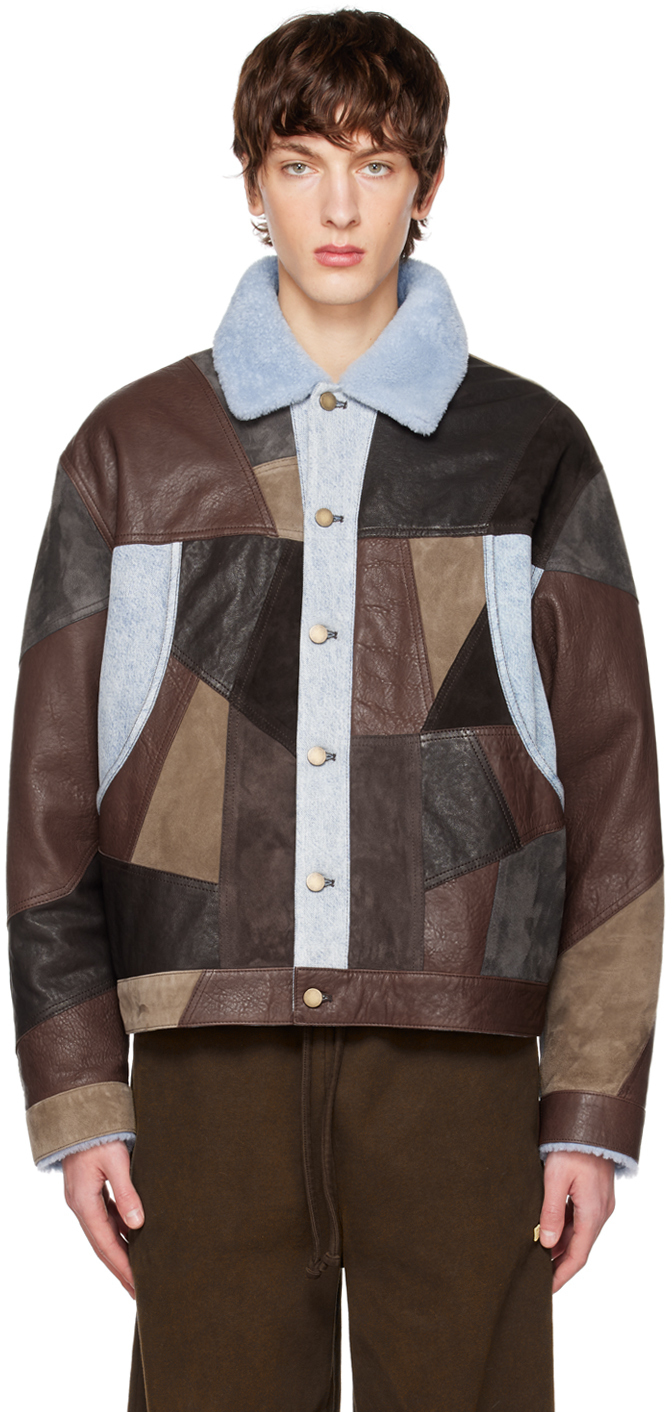 Acne Studios Brown Patchwork Leather Jacket Acne Studios