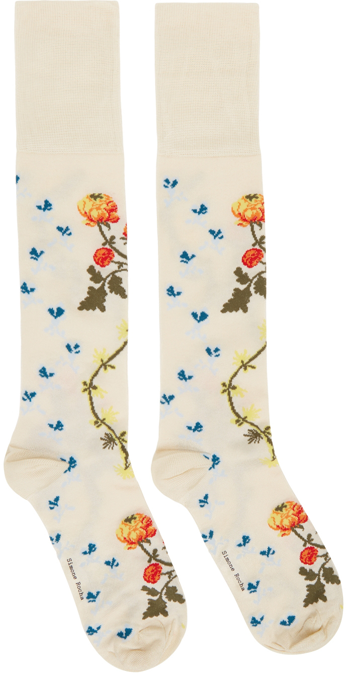 Simone Rocha Beige Creeping Flower Jacquard Socks Simone Rocha