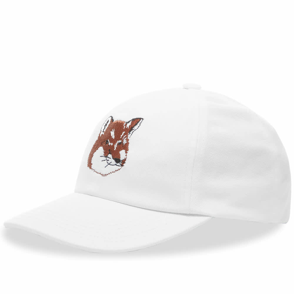 Maison Kitsuné Large Fox Head Embroidery 6P Cap in White Maison Kitsune