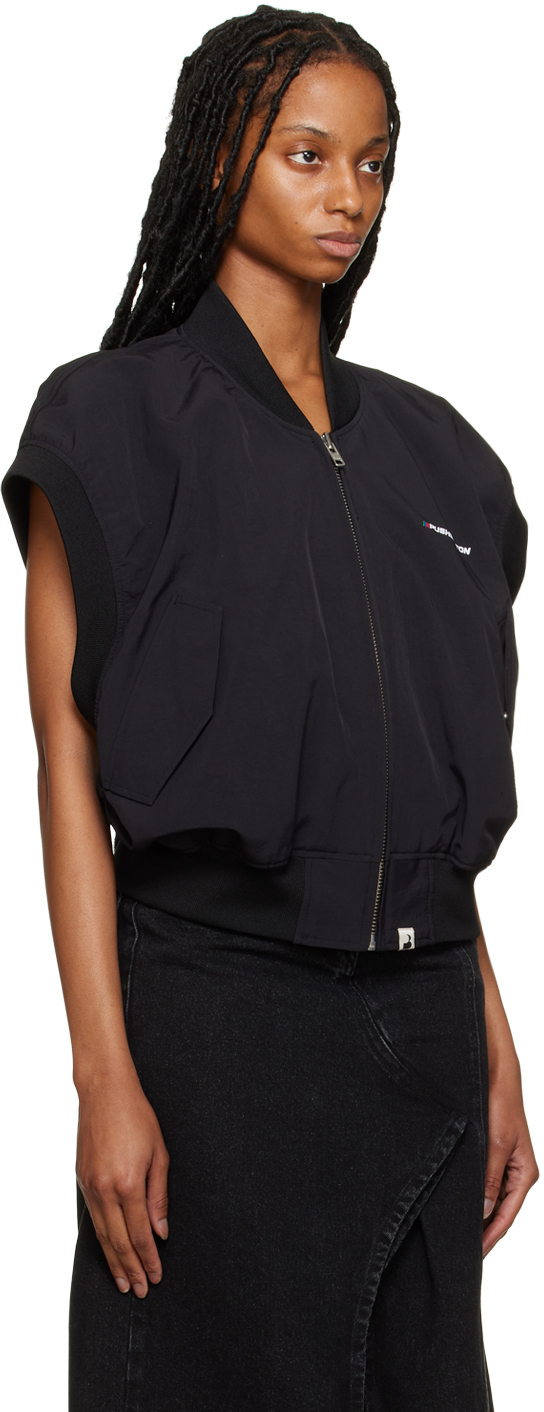 Pushbutton Black Sleeveless Bomber Jacket Pushbutton