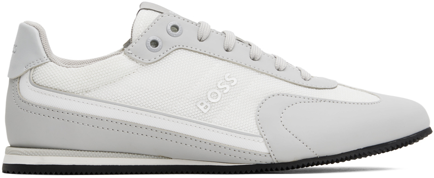 BOSS Gray & White Paneled Sneakers BOSS