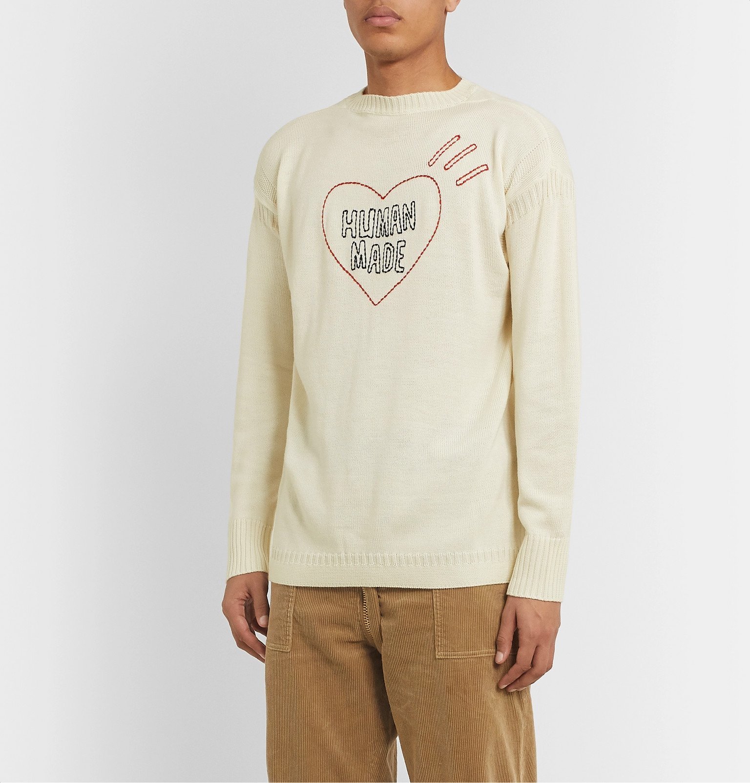 Human Made - Logo-Embroidered Wool-Blend Sweater - Neutrals Human Made