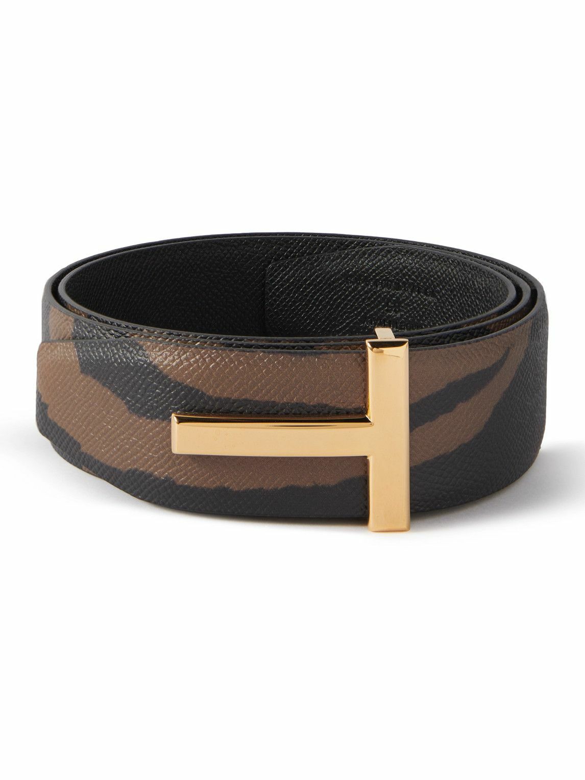 TOM FORD - 4cm Tiger-Print Full-Grain Leather Belt - Brown TOM FORD