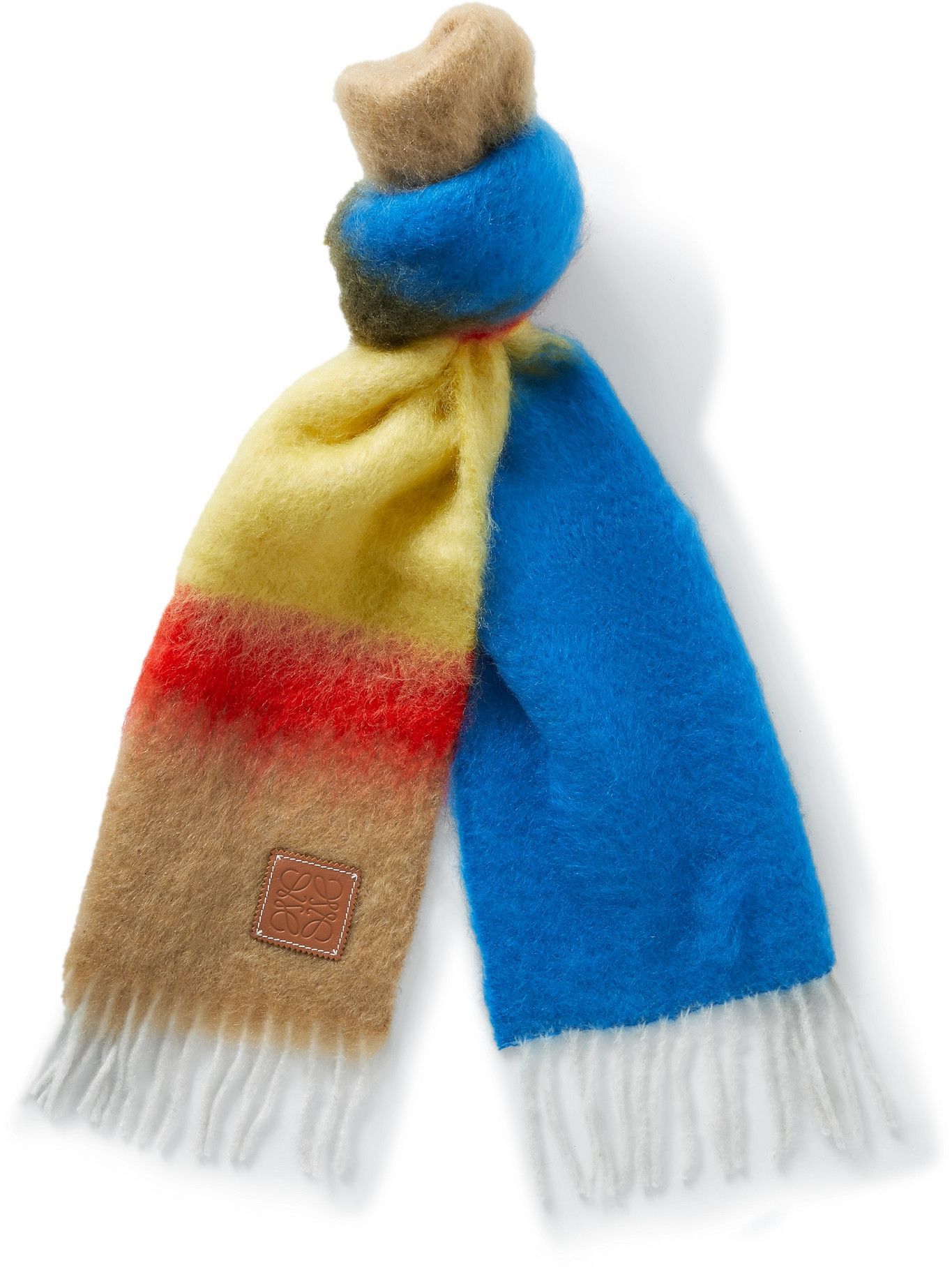 Loewe - Logo-Appliquéd Fringed Striped Mohair-Blend Scarf Loewe